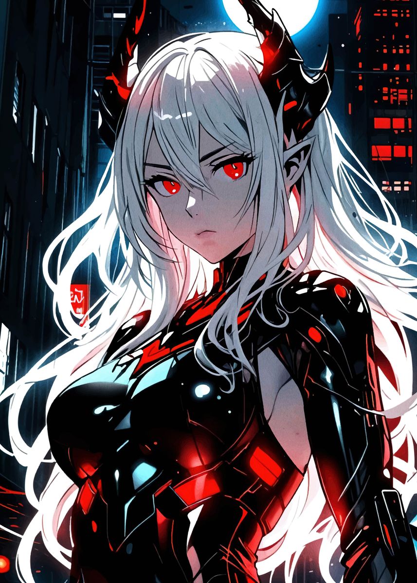 'White-Haired Demon Girl' Poster, picture, metal print, paint by Rooney ...