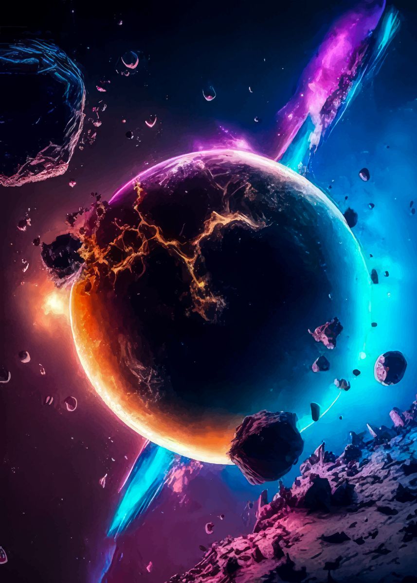 'Cosmic Collision' Poster, picture, metal print, paint by | Displate
