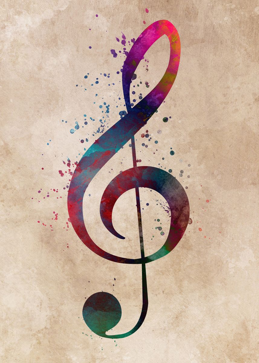 'Watercolor Treble Clef' Poster, picture, metal print, paint by JBJart ...