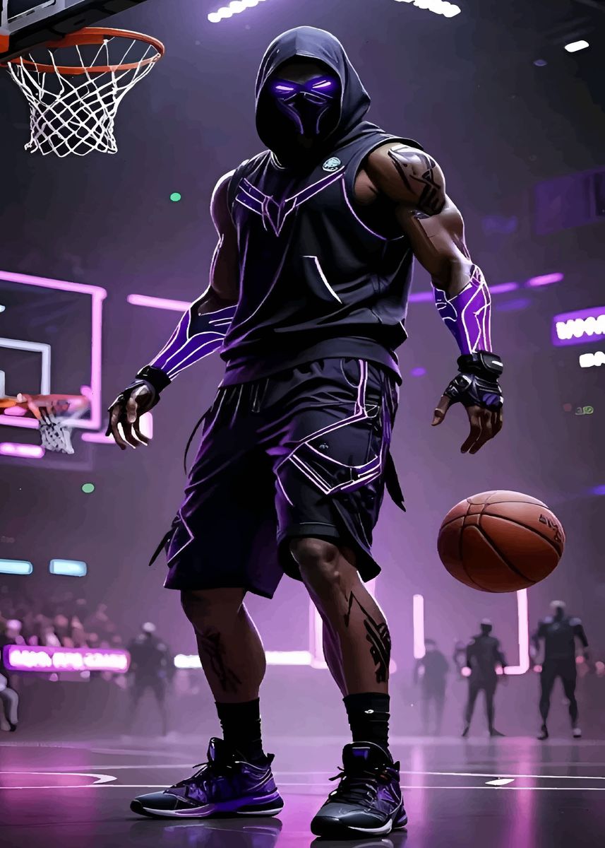 'Basketball Player in Purple' Poster, picture, metal print, paint by ...
