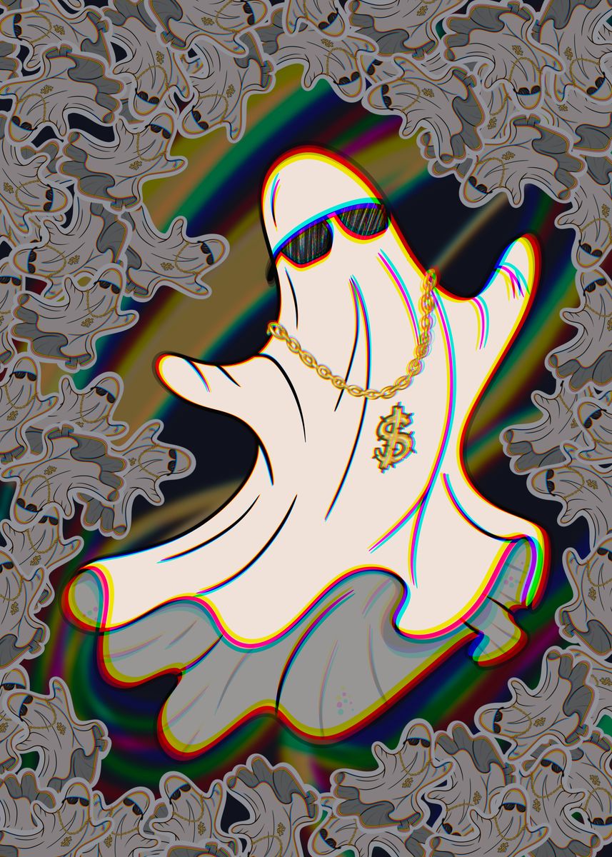 'Cool Ghost with Gold Chain' Poster, picture, metal print, paint by ...