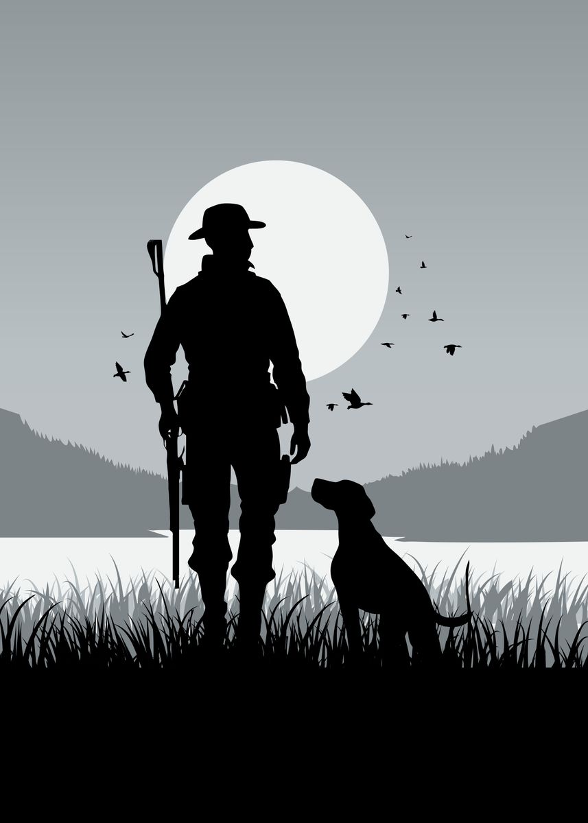 'Vintage Hunter Waterfowl Hunting Ducks Dog' Poster, picture, metal print, paint by ddj art ...