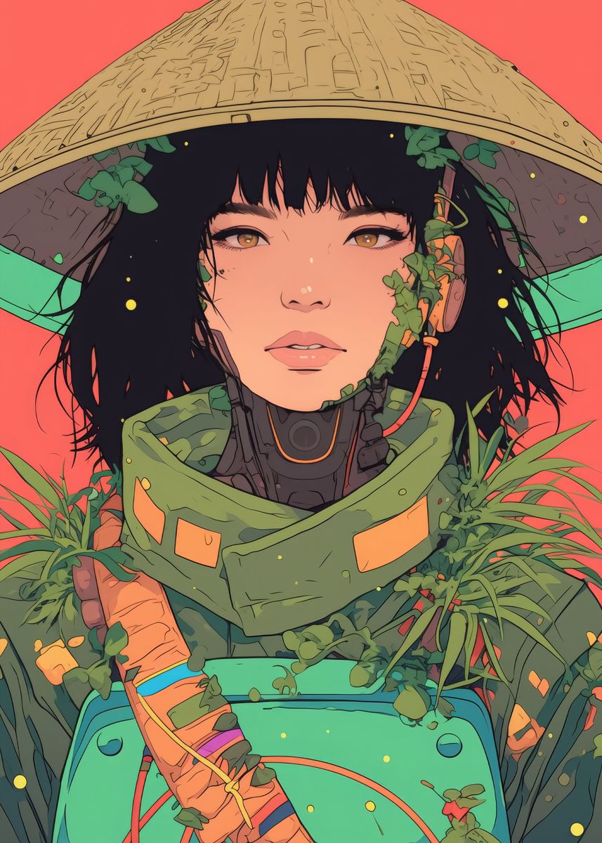'Cyberpunk Woman with Plants' Poster, picture, metal print, paint by ...
