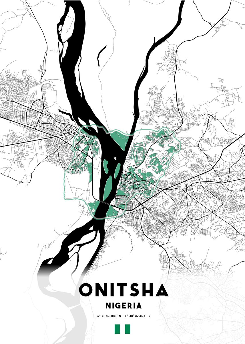 'Onitsha City Map' Poster, picture, metal print, paint by | Displate