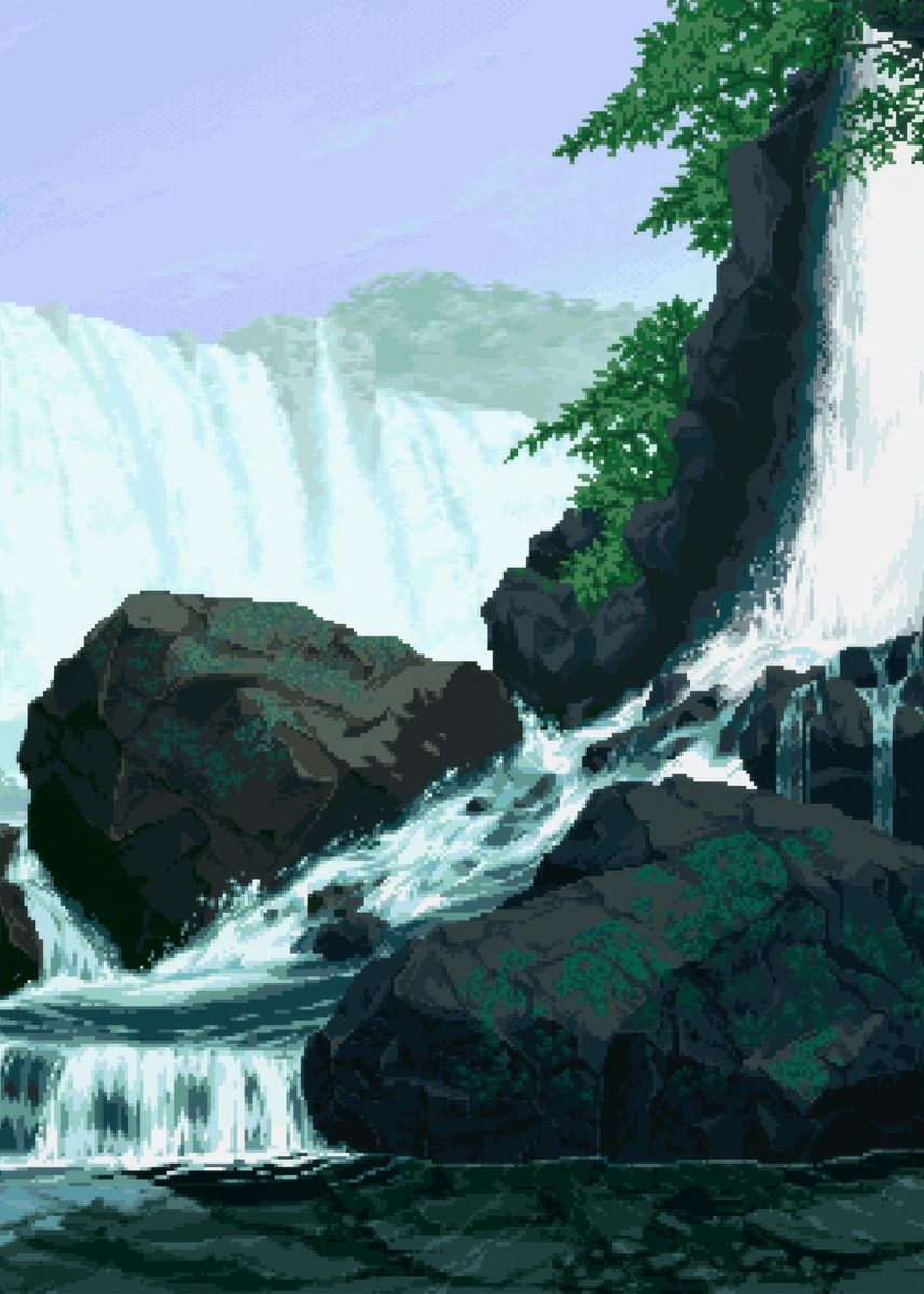 'Pixelated Waterfall' Poster, picture, metal print, paint by Brabusa ...