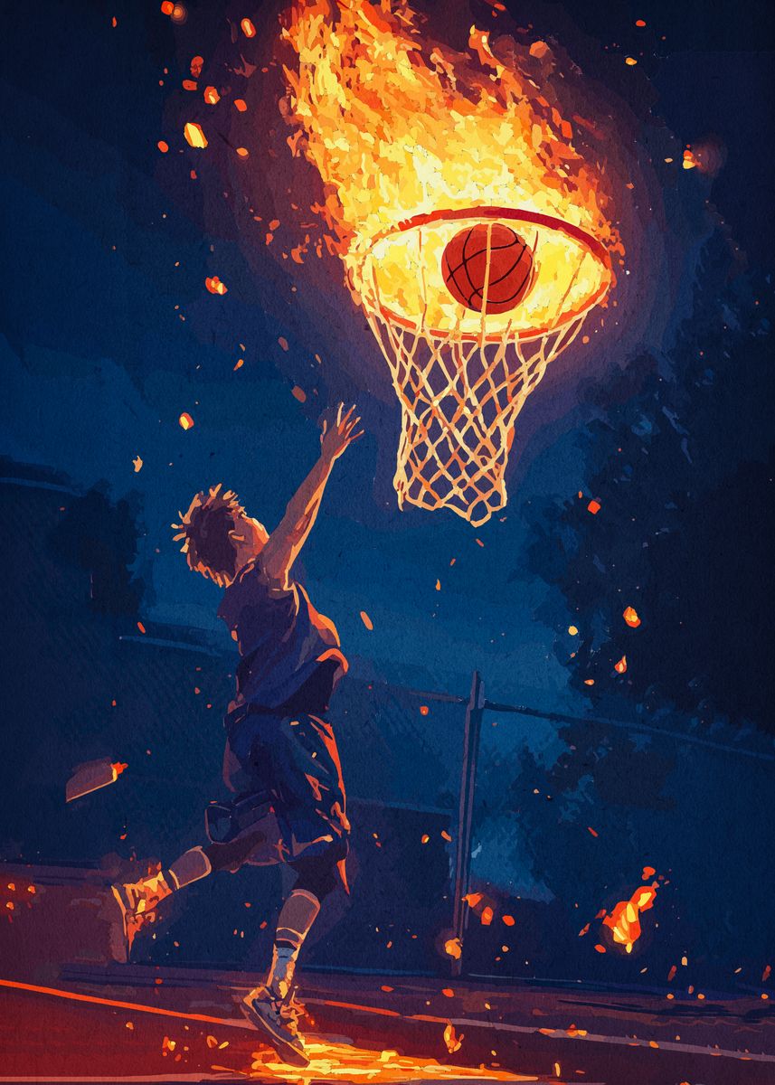 'Flaming Basketball Hoop' Poster, picture, metal print, paint by Hamzah ...