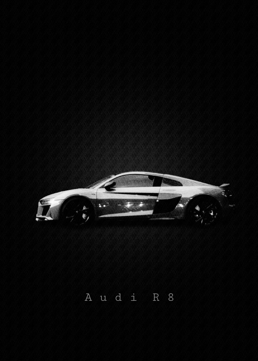 'Audi R8 Black and White' Poster, picture, metal print, paint by | Displate