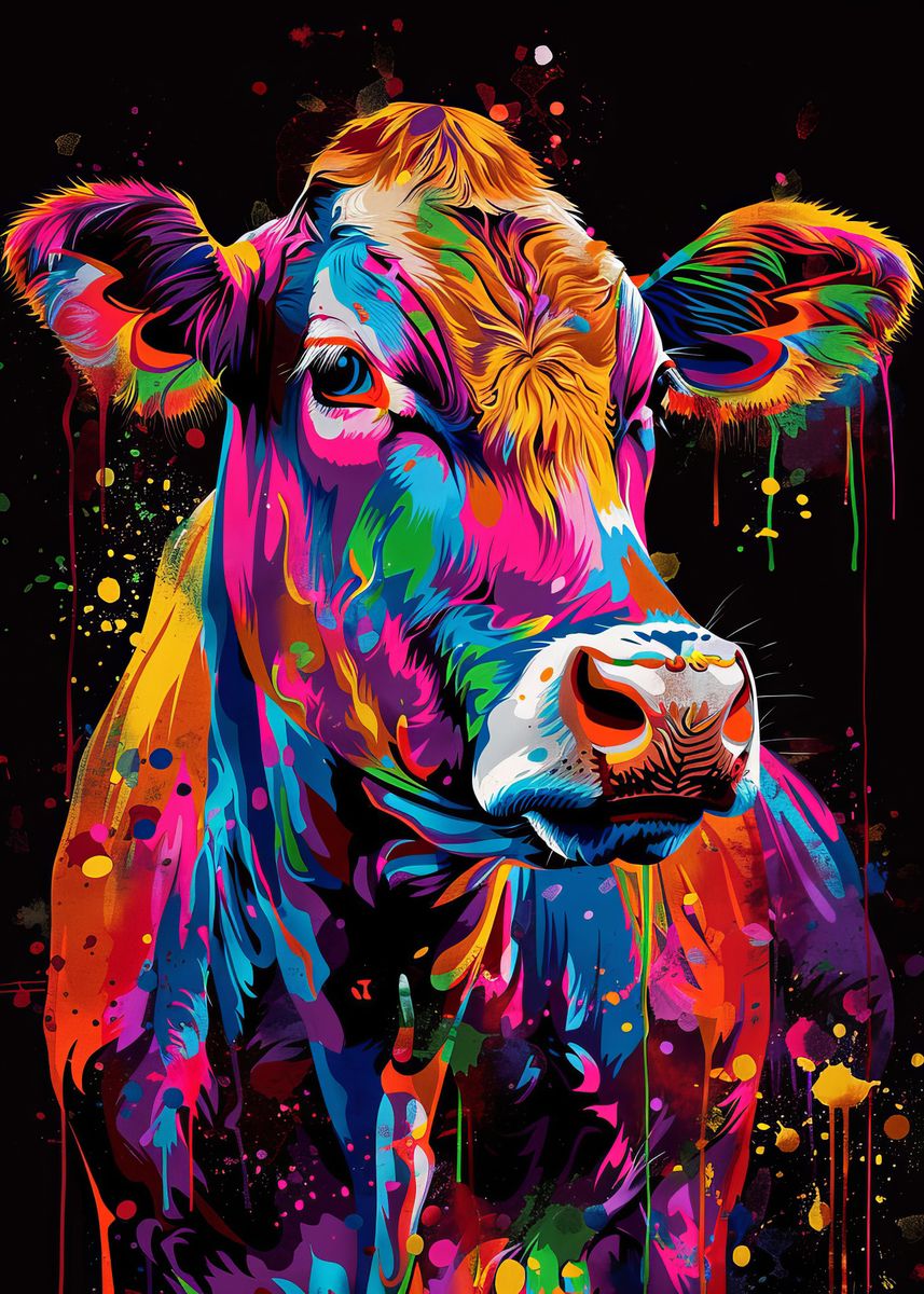 'Colorful Cow Portrait' Poster, picture, metal print, paint by Henning ...