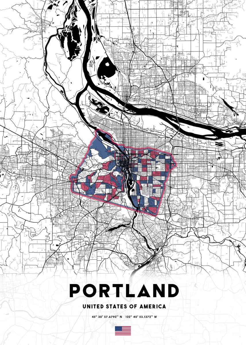 'Portland City Map' Poster, picture, metal print, paint by | Displate
