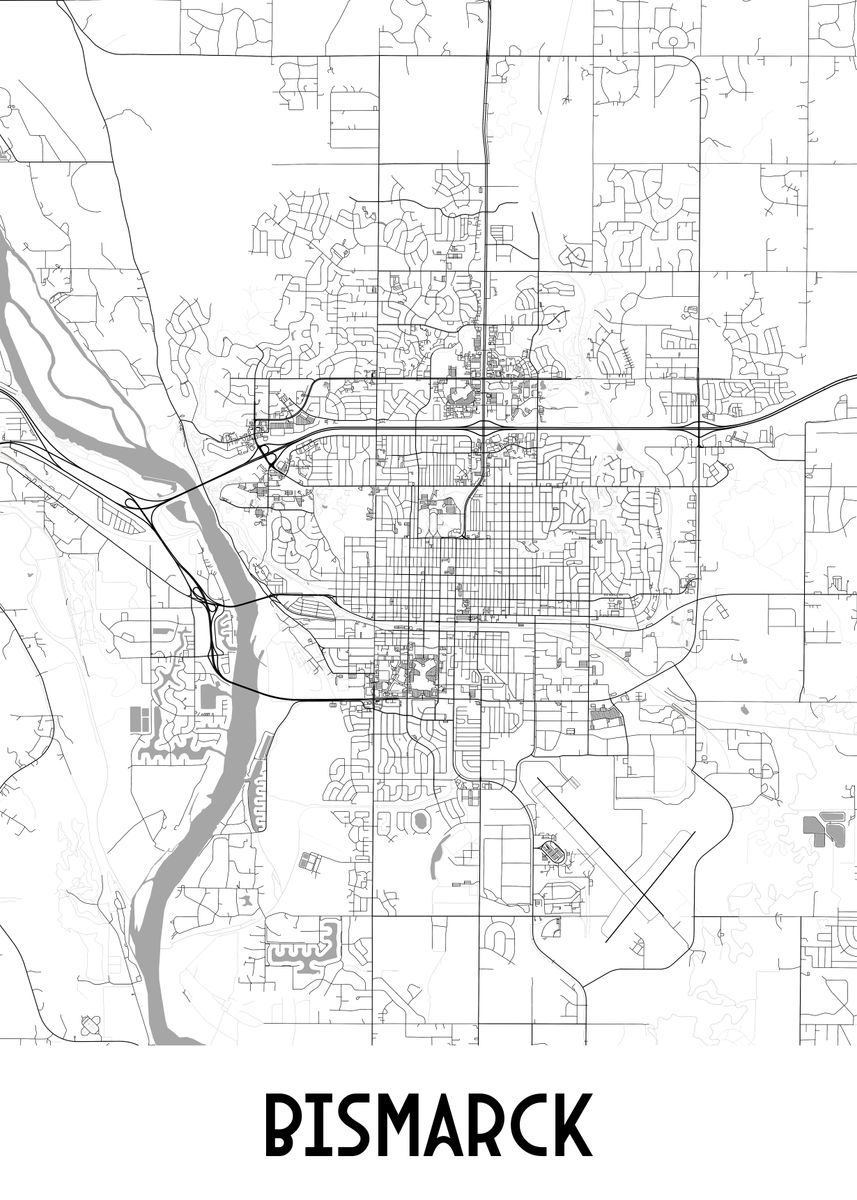 'Bismarck City Map' Poster, picture, metal print, paint by Sam Kal ...
