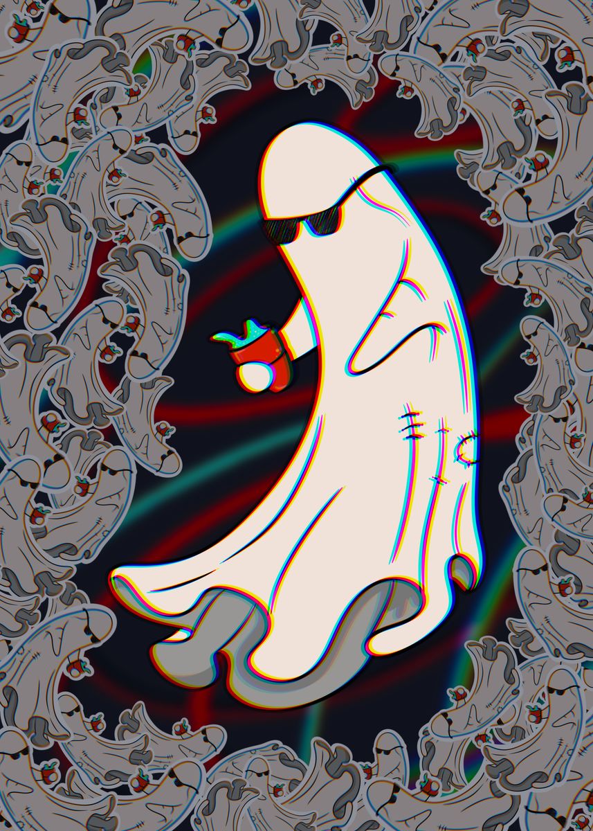 'Cool ghost with spectral beer glass' Poster, picture, metal print ...