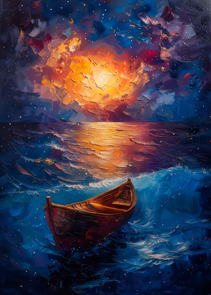 'Starry Night Boat' Poster, picture, metal print, paint by ...
