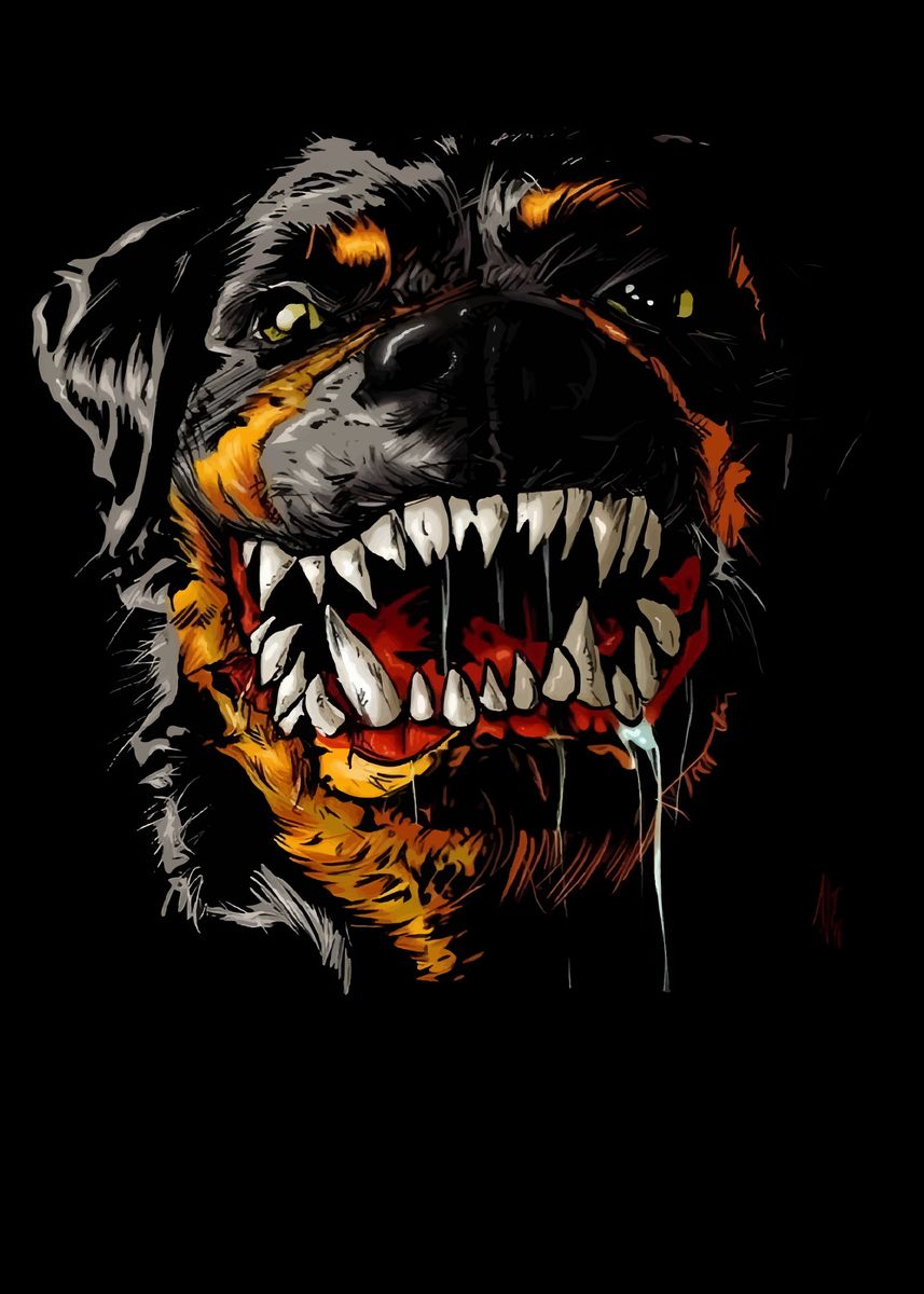 'Rottweiler with Bared Teeth' Poster, picture, metal print, paint by ...