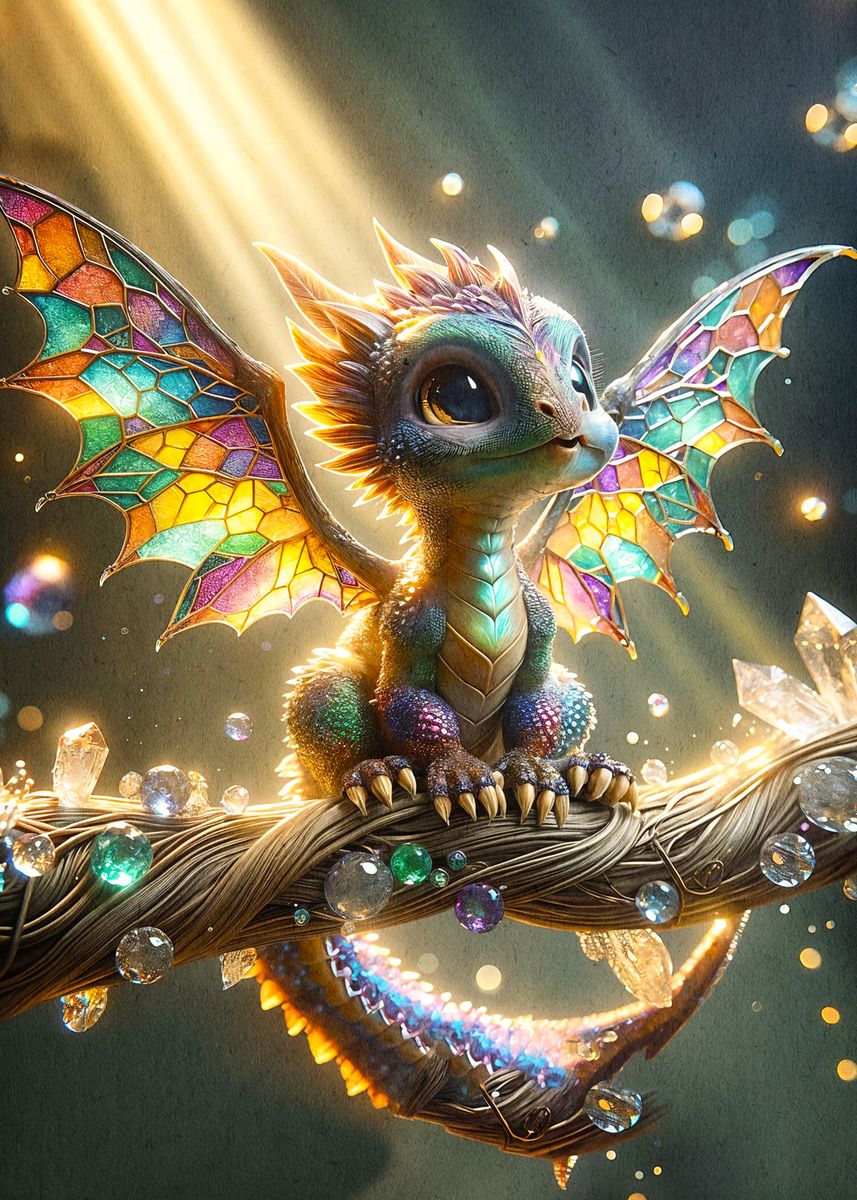 'Cute Dragon with Stained G' Poster, picture, metal print, paint by ...