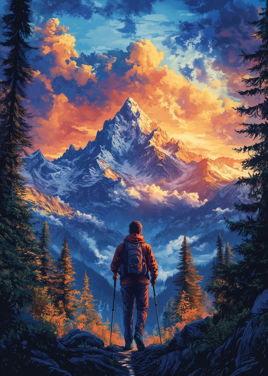 'Mountain Hiking Vintage' Poster, picture, metal print, paint by ...