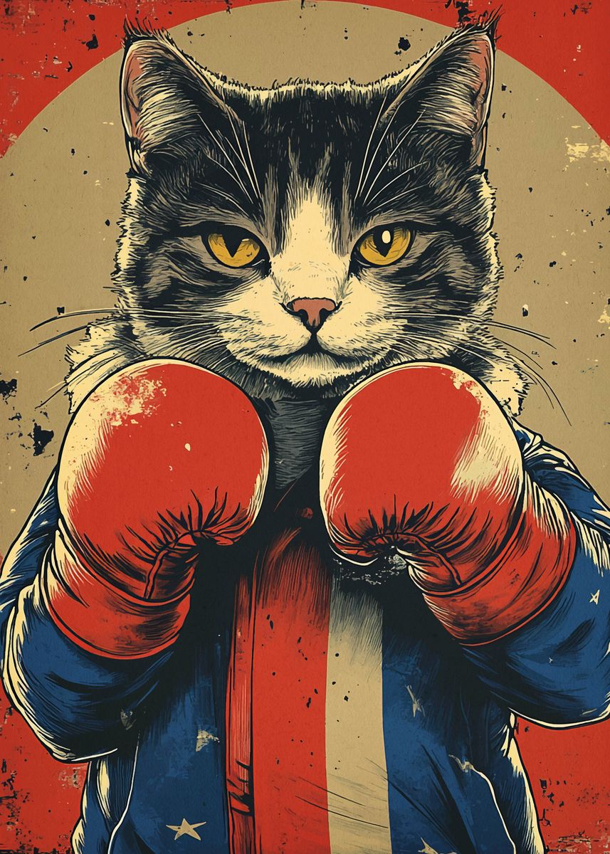 'Boxing Cat' Poster, picture, metal print, paint by Mollie Knapp | Displate