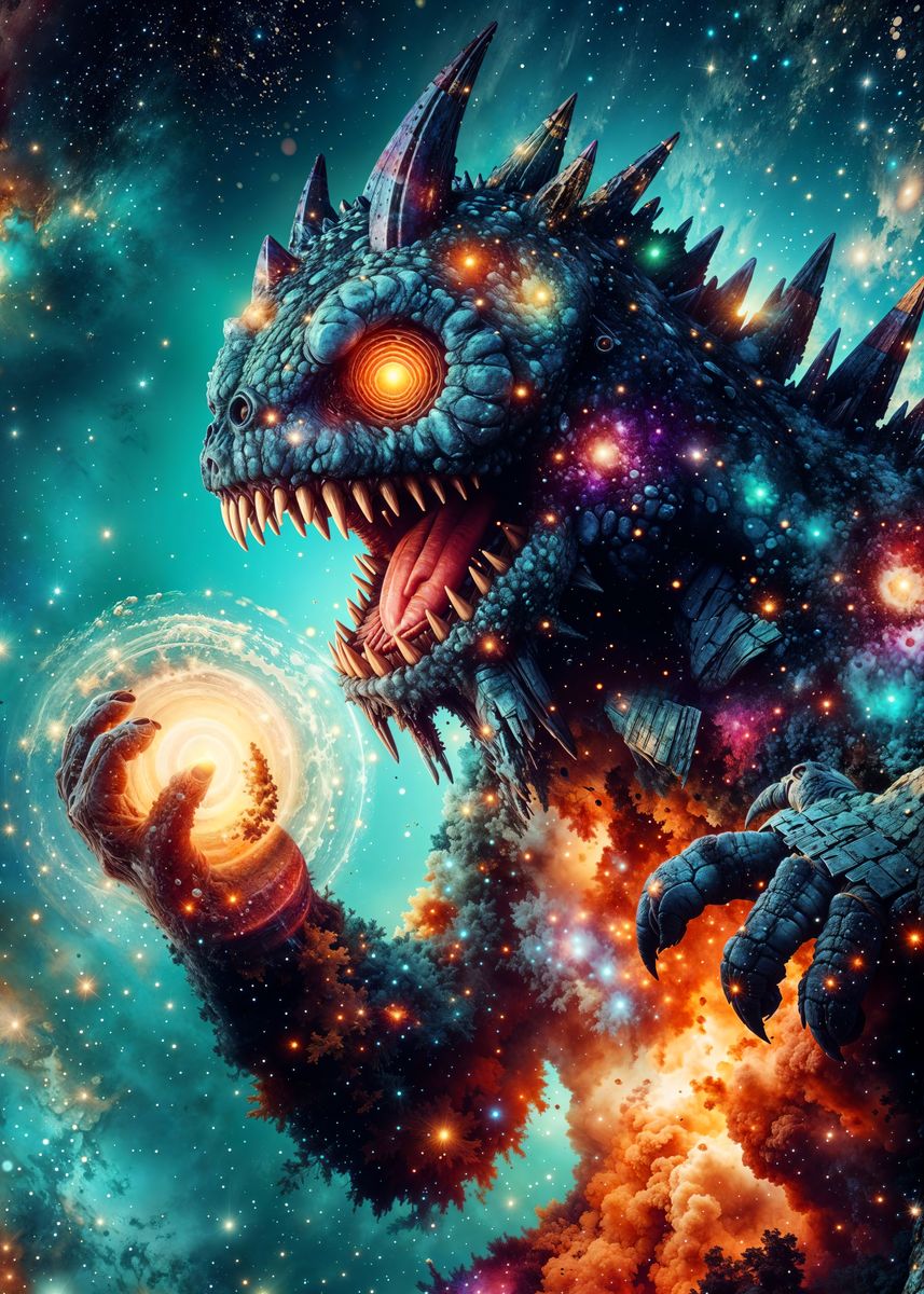 'Cosmic Kaiju Monster' Poster, picture, metal print, paint by HyperArt | Displate