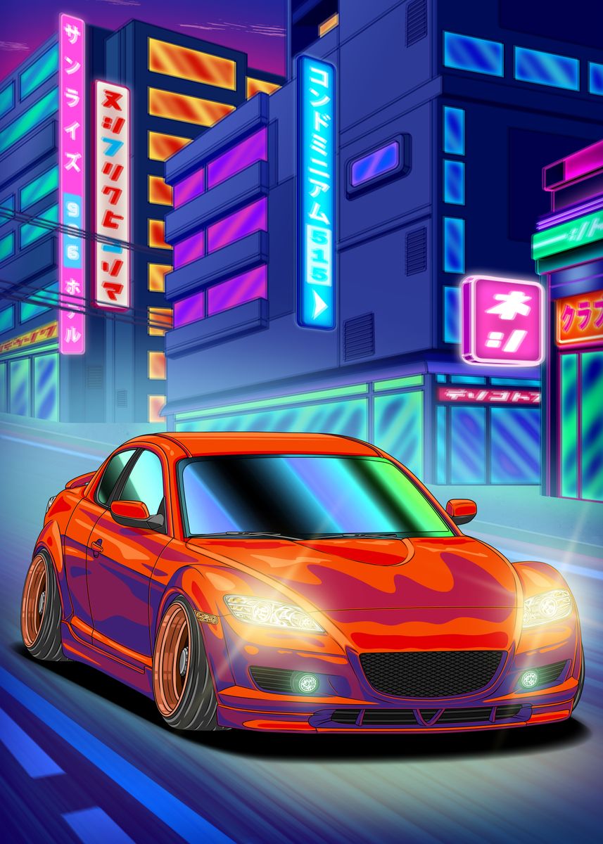 'Mazda RX-8 Synthwave Dream' Poster, picture, metal print, paint by ...