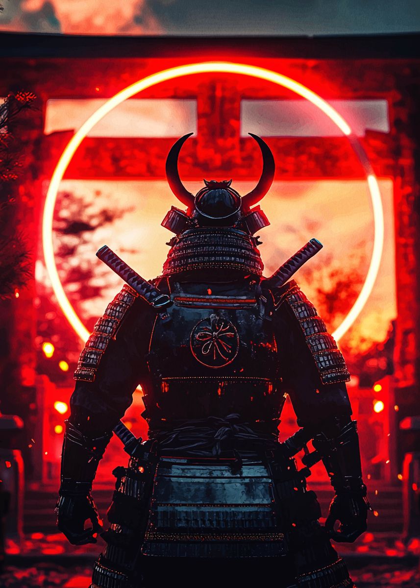 'Samurai in Red Glow' Poster, picture, metal print, paint by Loren ...