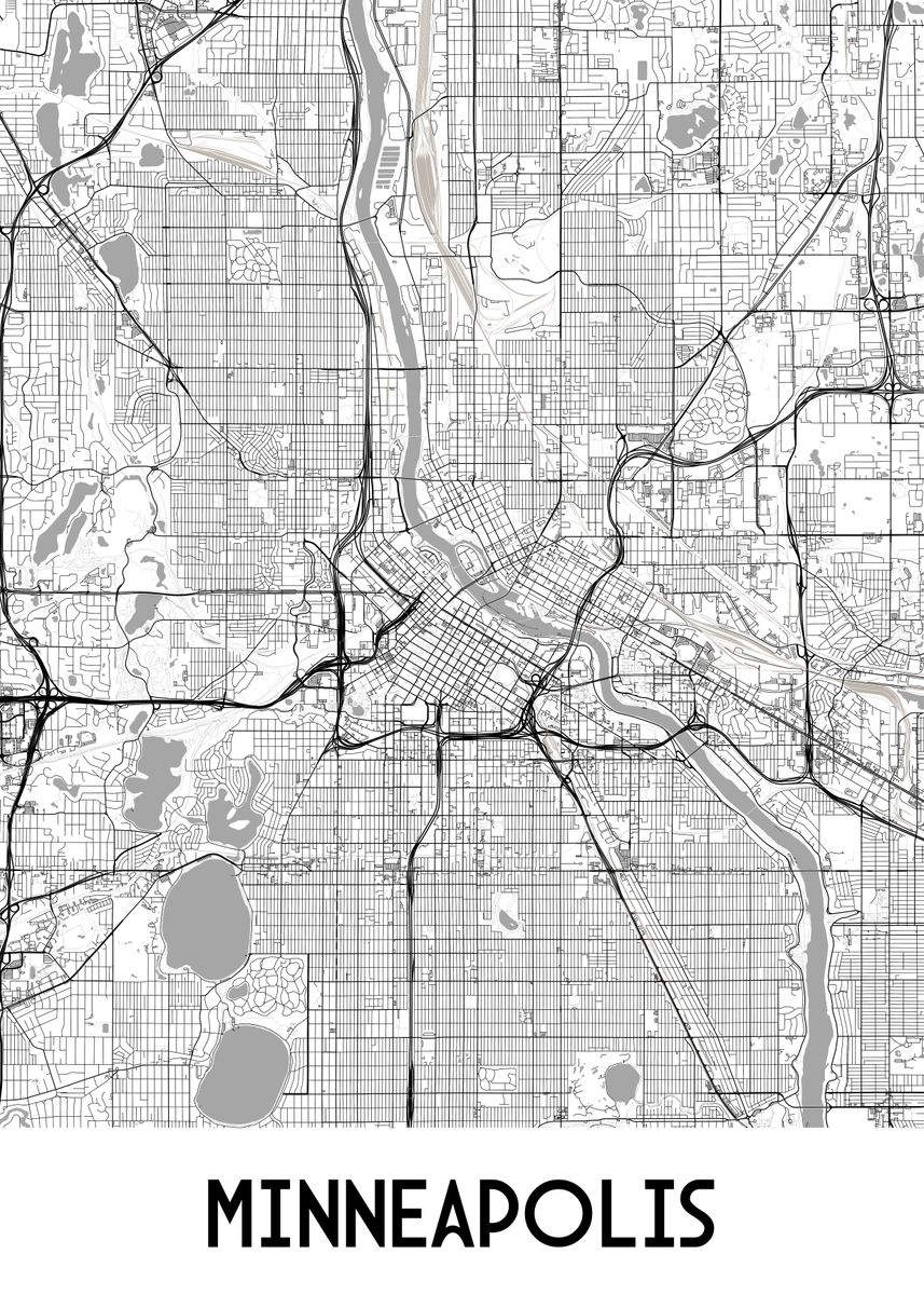 'Minneapolis City Map' Poster, picture, metal print, paint by Sam Kal ...
