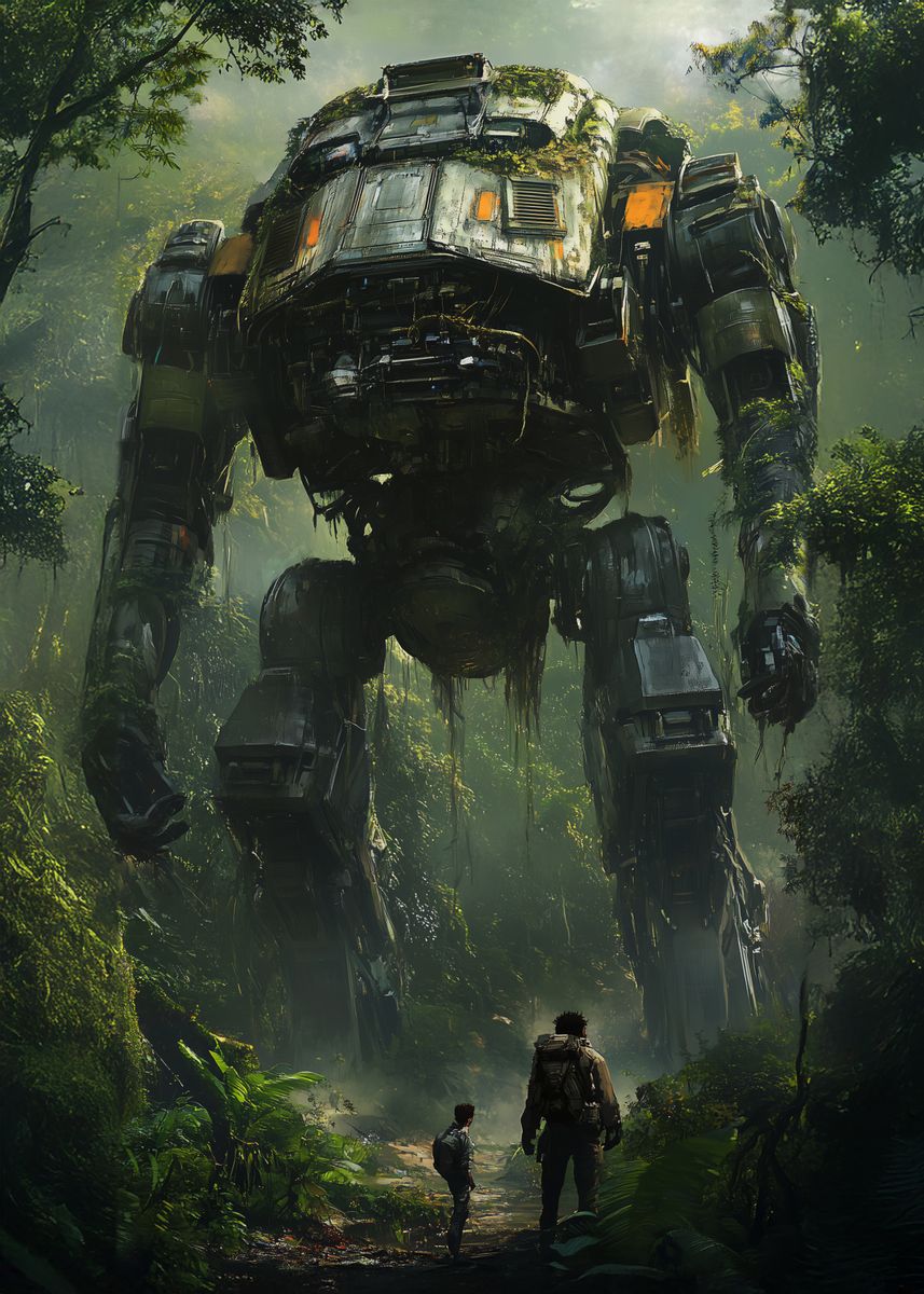 'Giant Mech in Jungle' Poster, picture, metal print, paint by Stellar ...