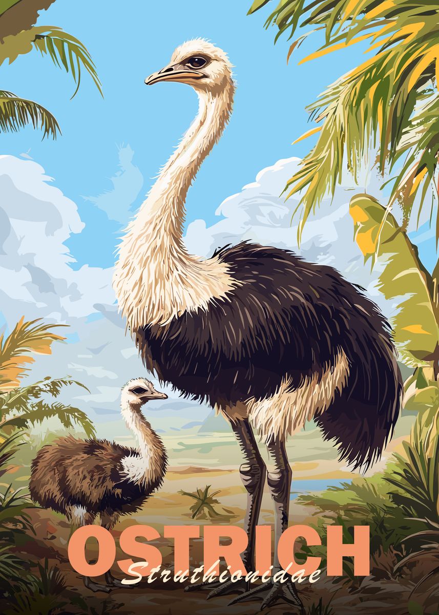 'Ostrich Illustration' Poster, picture, metal print, paint by Qreative ...