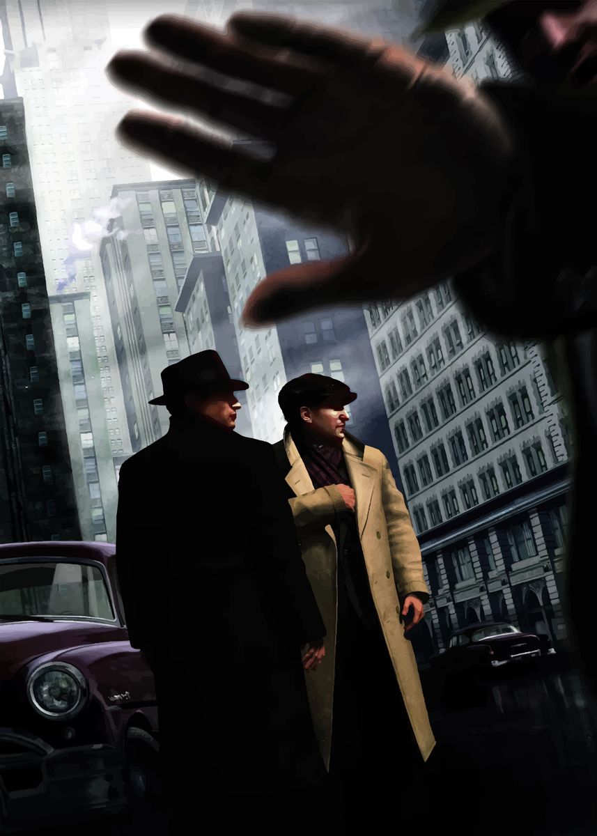 'Noir City Scene' Poster, picture, metal print, paint by | Displate