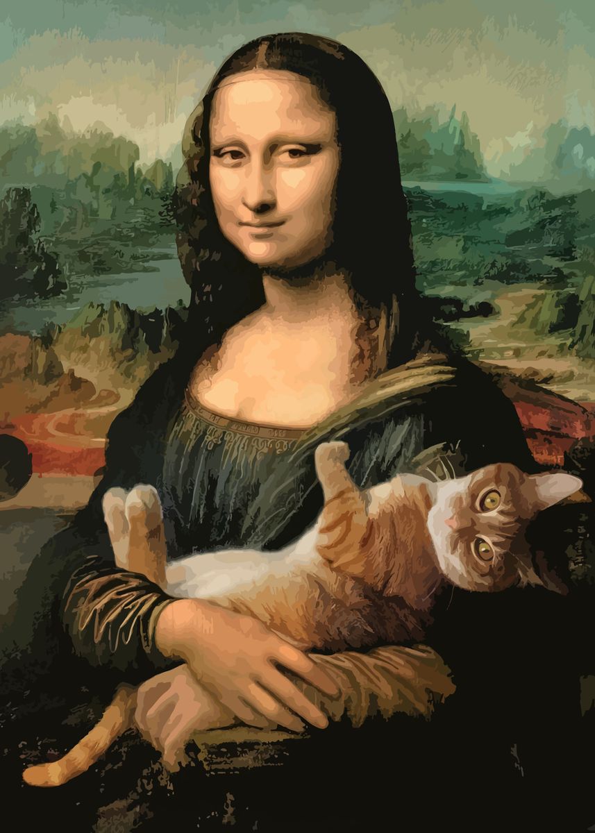 'Mona Lisa with Cat' Poster, picture, metal print, paint by | Displate