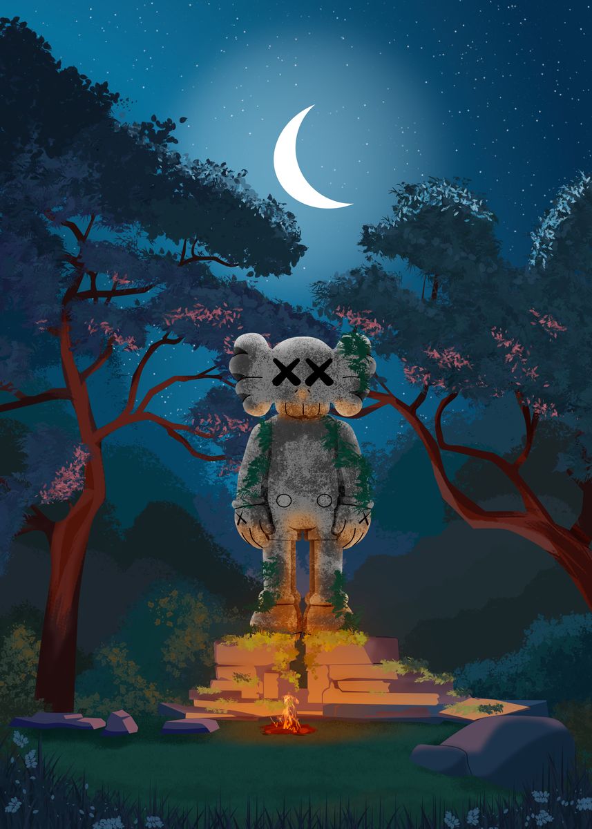 'Kaws Statue Night Scene' Poster, picture, metal print, paint by geeks ...