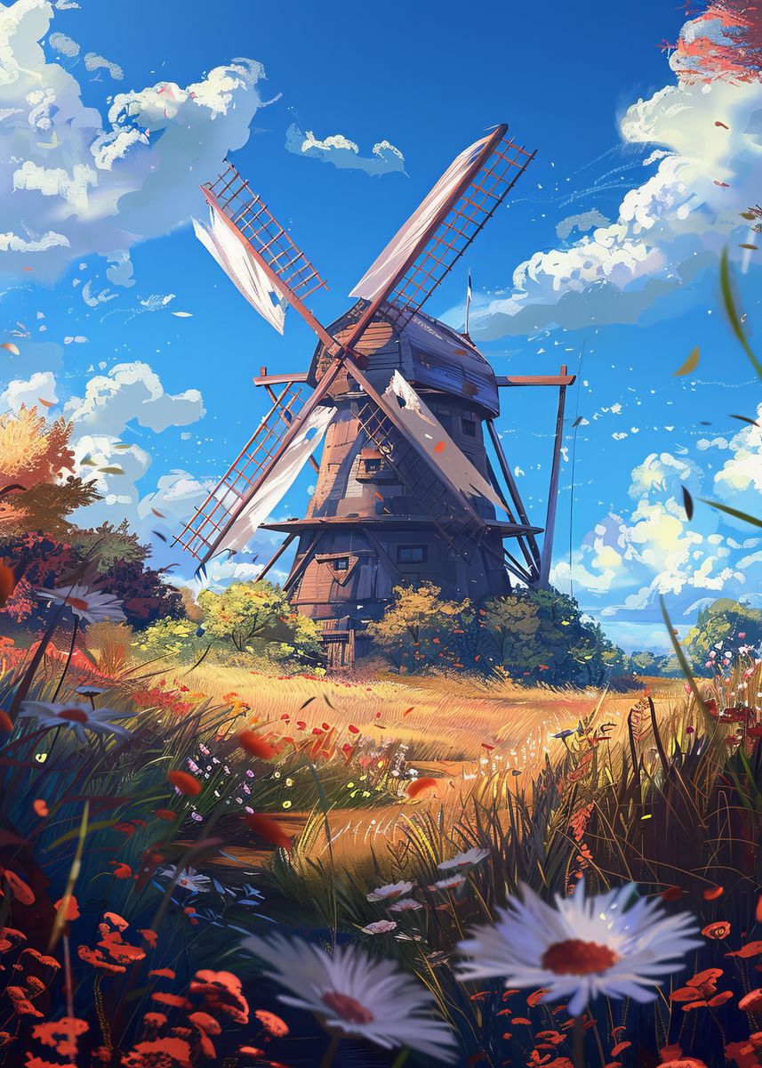 'Windmill Field' Poster, picture, metal print, paint by Hexor96 | Displate