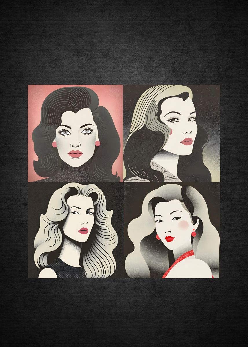 'Four Women Portraits' Poster, picture, metal print, paint by Levin ...