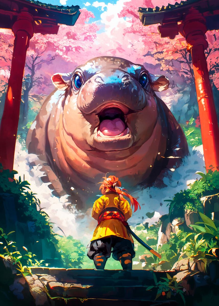 'Moo Deng' Poster, picture, metal print, paint by Ann Havbo | Displate