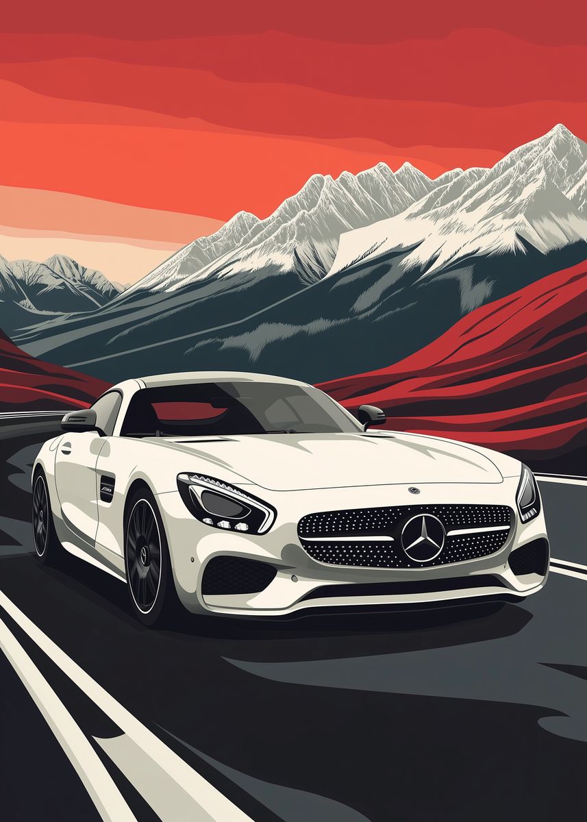 'White Mercedes-Benz AMG GT' Poster, picture, metal print, paint by ...