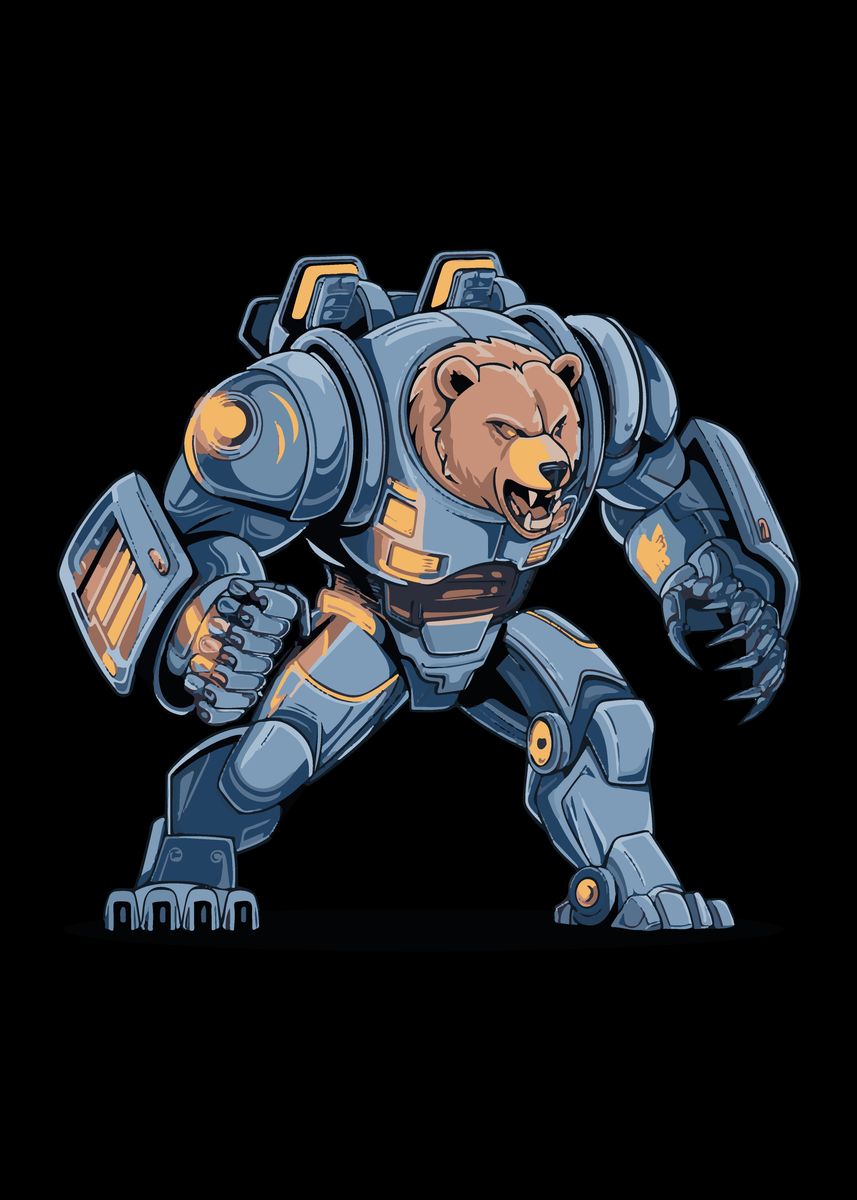 'Bear Mech' Poster, picture, metal print, paint by NOUR ZAHIRI | Displate