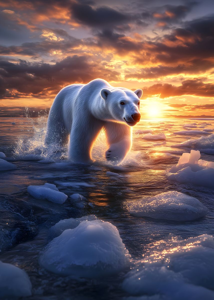 'Polar Bear Sunset' Poster, picture, metal print, paint by Dennex ...