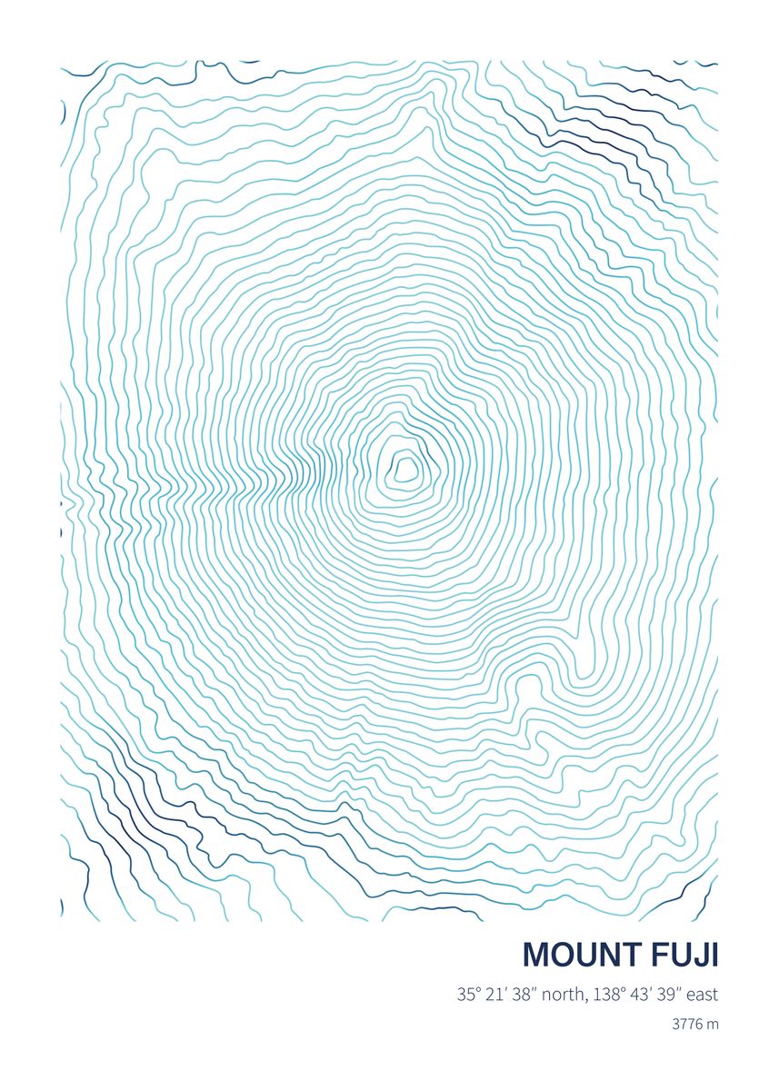 'Mount Fuji Topographic Map' Poster, picture, metal print, paint by ...