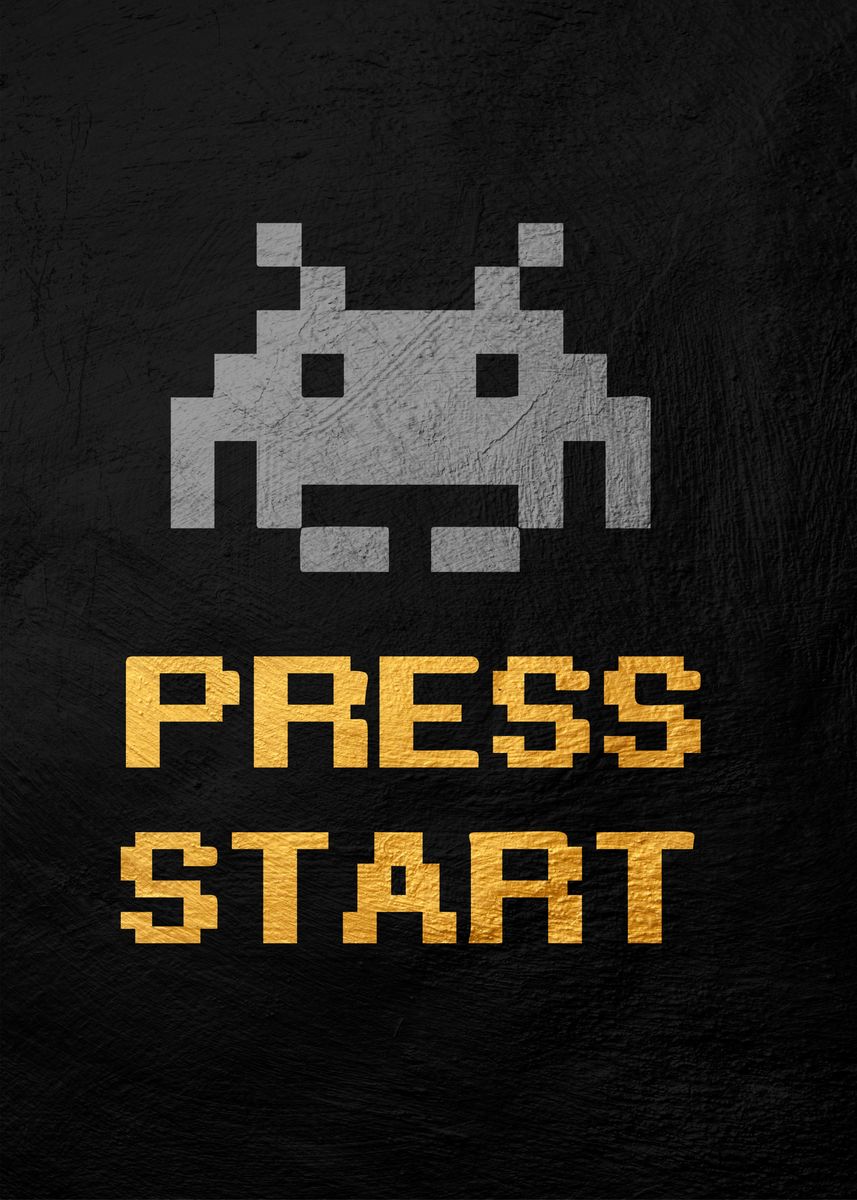 'Press Start Pixel Art' Poster, picture, metal print, paint by Lowpoly ...