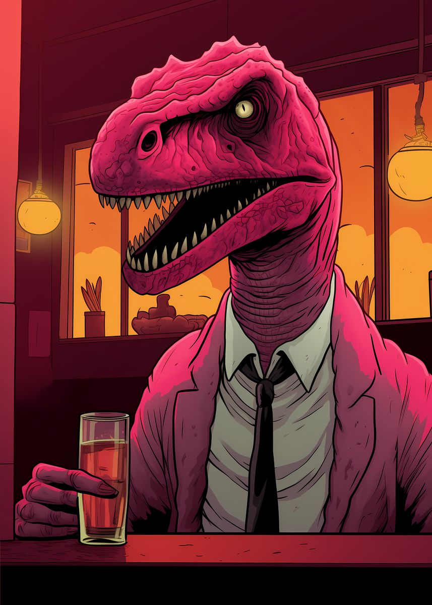 'Dinosaur in a Bar' Poster, picture, metal print, paint by Spooky Blob ...
