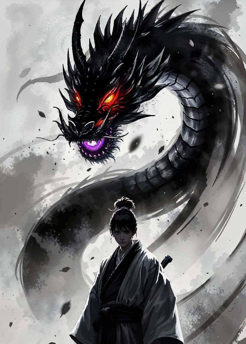 'Black Dragon Samurai' Poster, picture, metal print, paint by waloopa ...