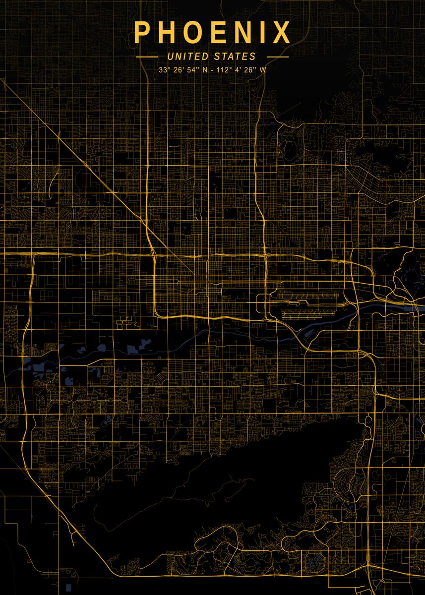 'Phoenix Golden City Map' Poster, picture, metal print, paint by ...