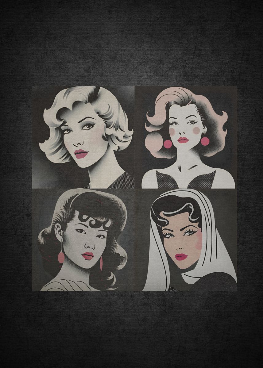 'Four Women Portrait' Poster, picture, metal print, paint by Levin Dias ...