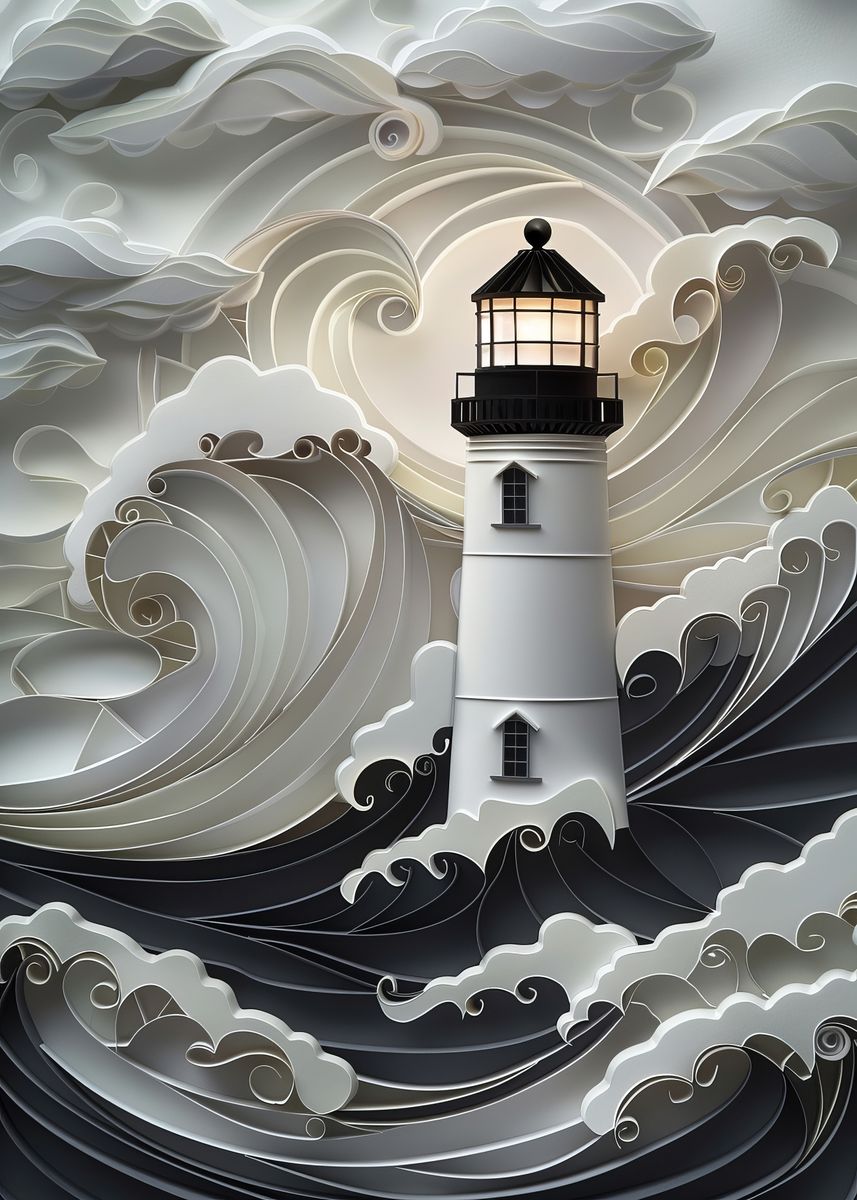 'Papercut Lighthouse' Poster, picture, metal print, paint by Henning ...