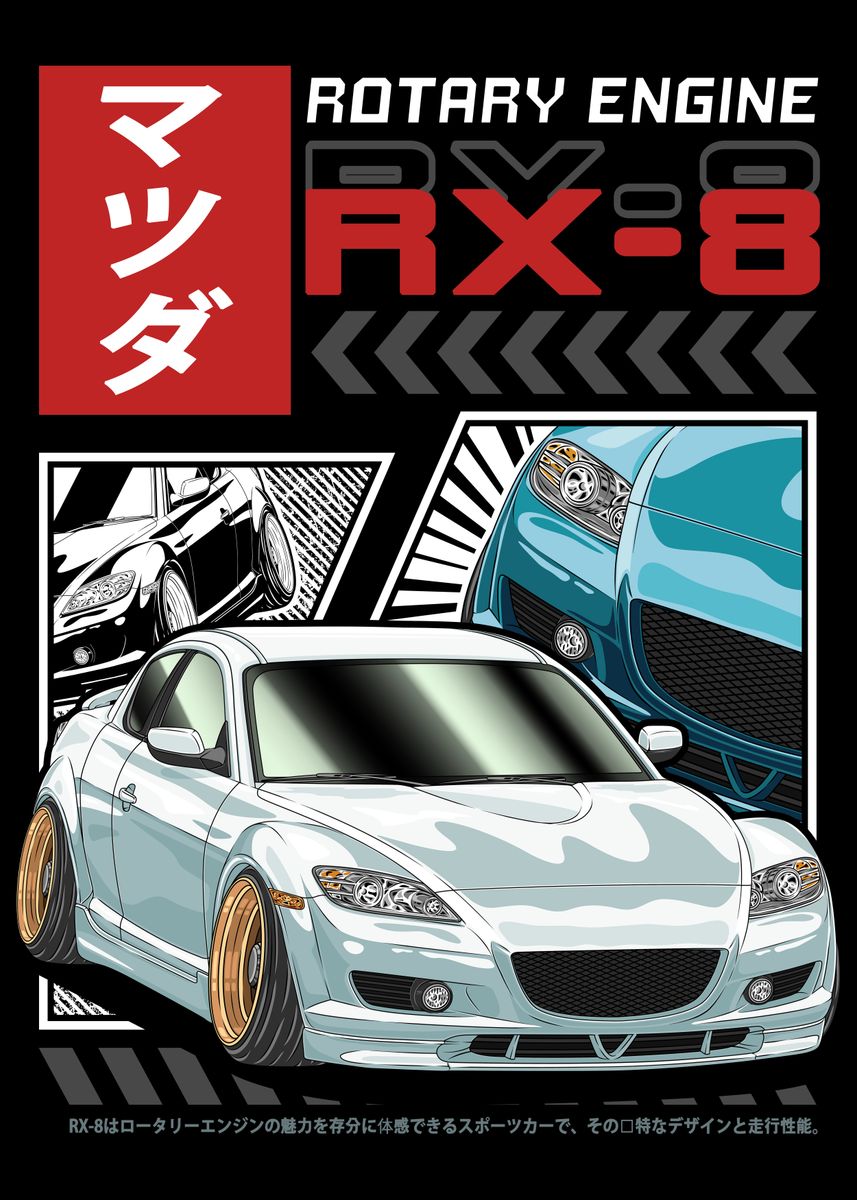 'JDM Mazda RX-8 Rotary Engine' Poster, picture, metal print, paint by Navin Guyvit | Displate