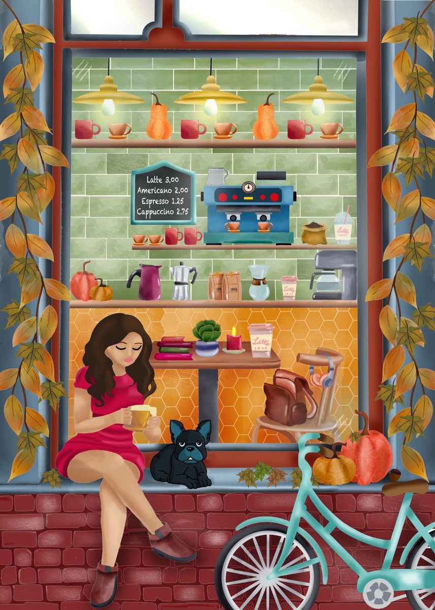 'Coffee Shop Window Scene' Poster, picture, metal print, paint by Art ...