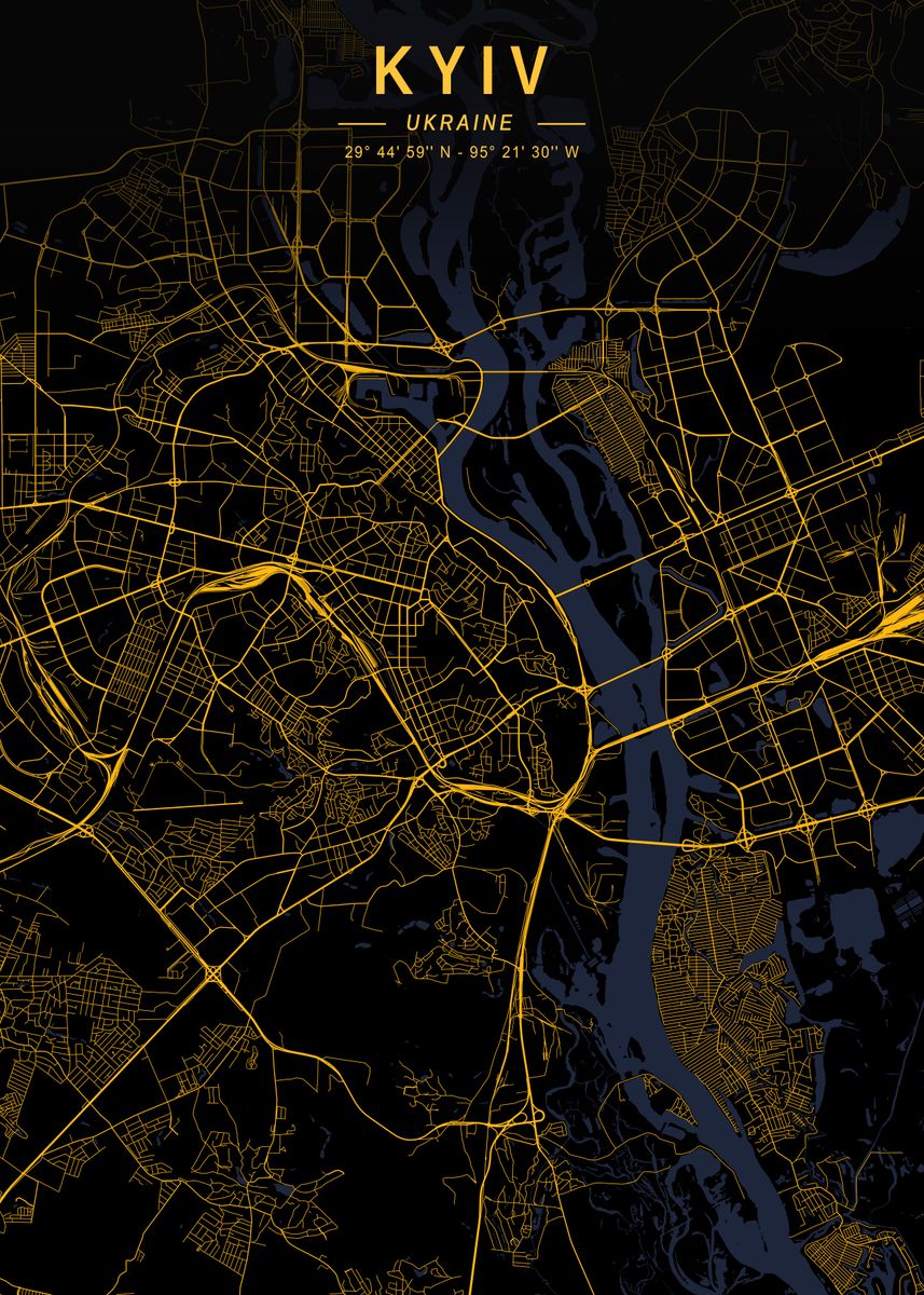 'Kyiv Golden City Map' Poster, picture, metal print, paint by ...