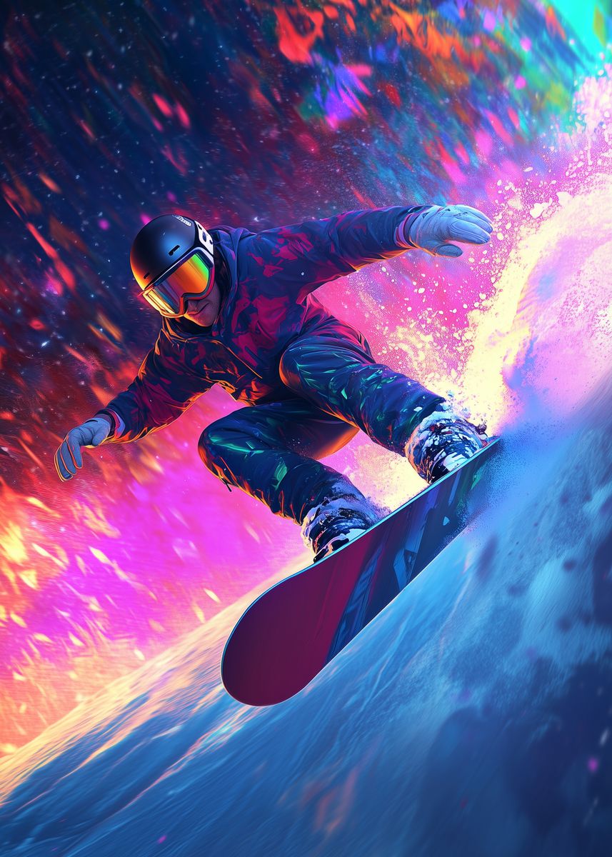 'Snowboarder in Neon Glow' Poster, picture, metal print, paint by hadi ...