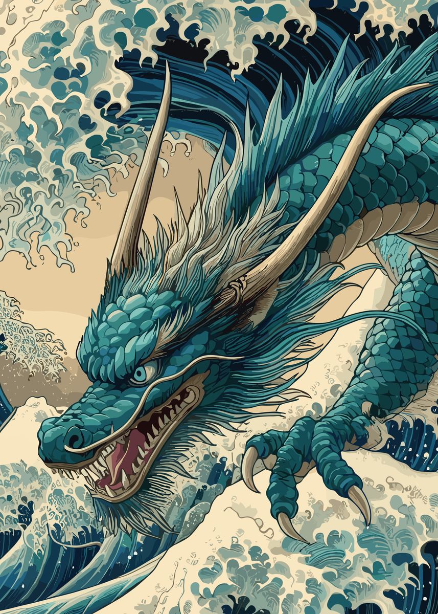 'Water Dragon Great Wave Off Kangawa' Poster, picture, metal print ...