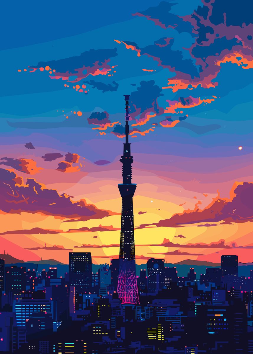 'Tokyo Skytree at Sunset' Poster, picture, metal print, paint by Mesh ...