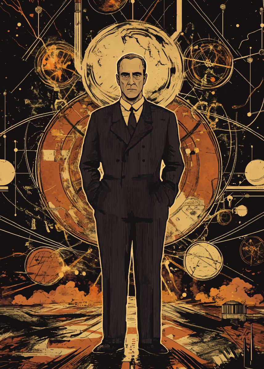 'oppenheimer , Man in Suit, Cosmic Background' Poster, picture, metal ...