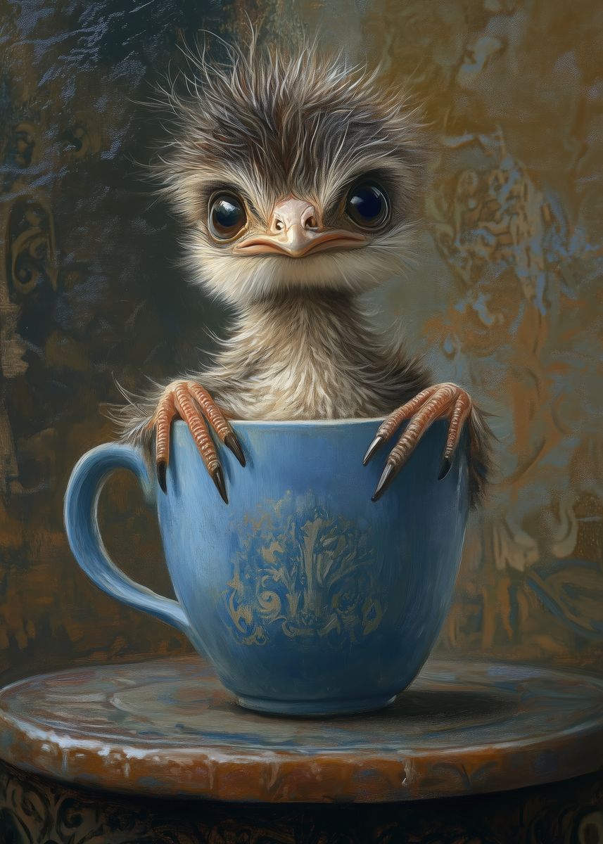 'Emu Chick in Teacup' Poster, picture, metal print, paint by ...
